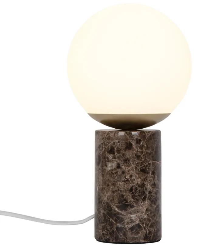 Nordlux Opálově bílá skleněná stolní lampa Lilly s hnědou podstavou