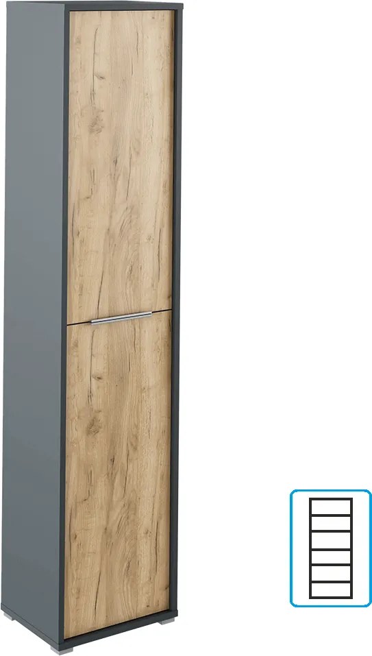 Vysoká skříň s policemi, grafit / dub artisan, RIOMA NEW TYP 06