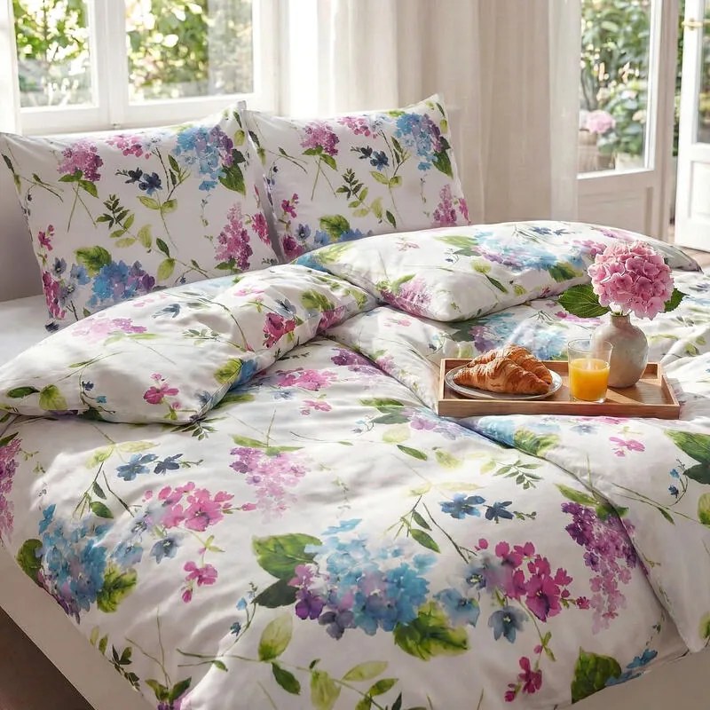 SCANquilt povlečení SATÉN DESIGN hortensie pastelová 140 x 200/70 x 90 cm