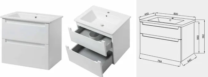 Lavedo Eliba II 80 závěsná koupelnová skříňka s umyvadlem