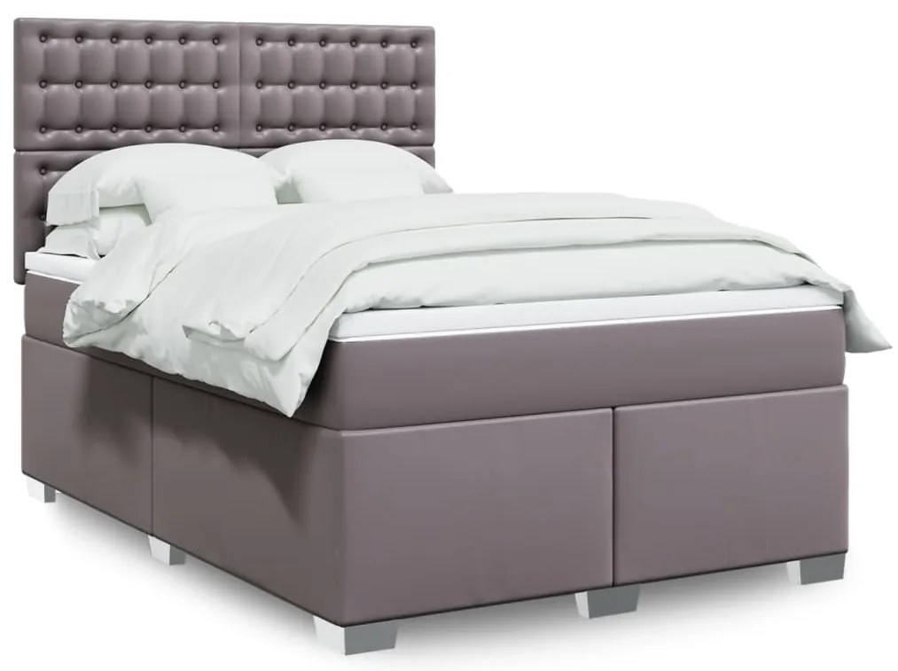 Box spring postel s matrací šedá 140x200 cm umělá kůže