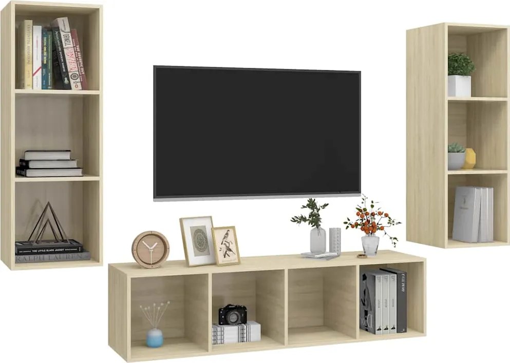 3dílný set TV skříněk dub sonoma kompozitní dřevo 3079748
