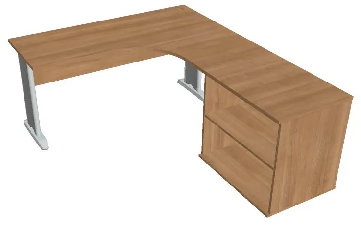 Sestava stolu a skříně levá 160 cm - Hobis Cross CE 60 H L Dekor stolové desky: višeň, Dekor lamino podnože: višeň, Barva nohou: Stříbrná