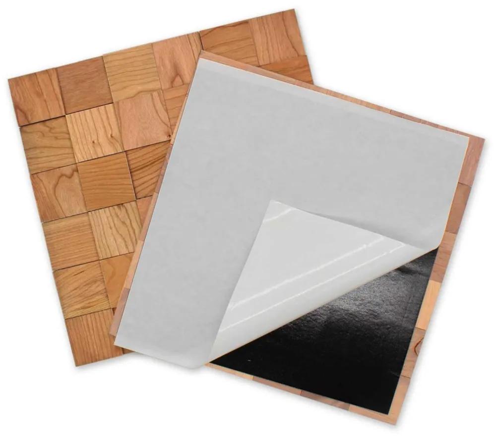 TŘEŠEŇ 50, jednotlivé kusy 50 x 50 mm (0,0025 m²) nebo samolepící panel 300 x 300 mm (0,09 m²) - dřevěná mozaika 3D Broušený - olejovaný 2 mm