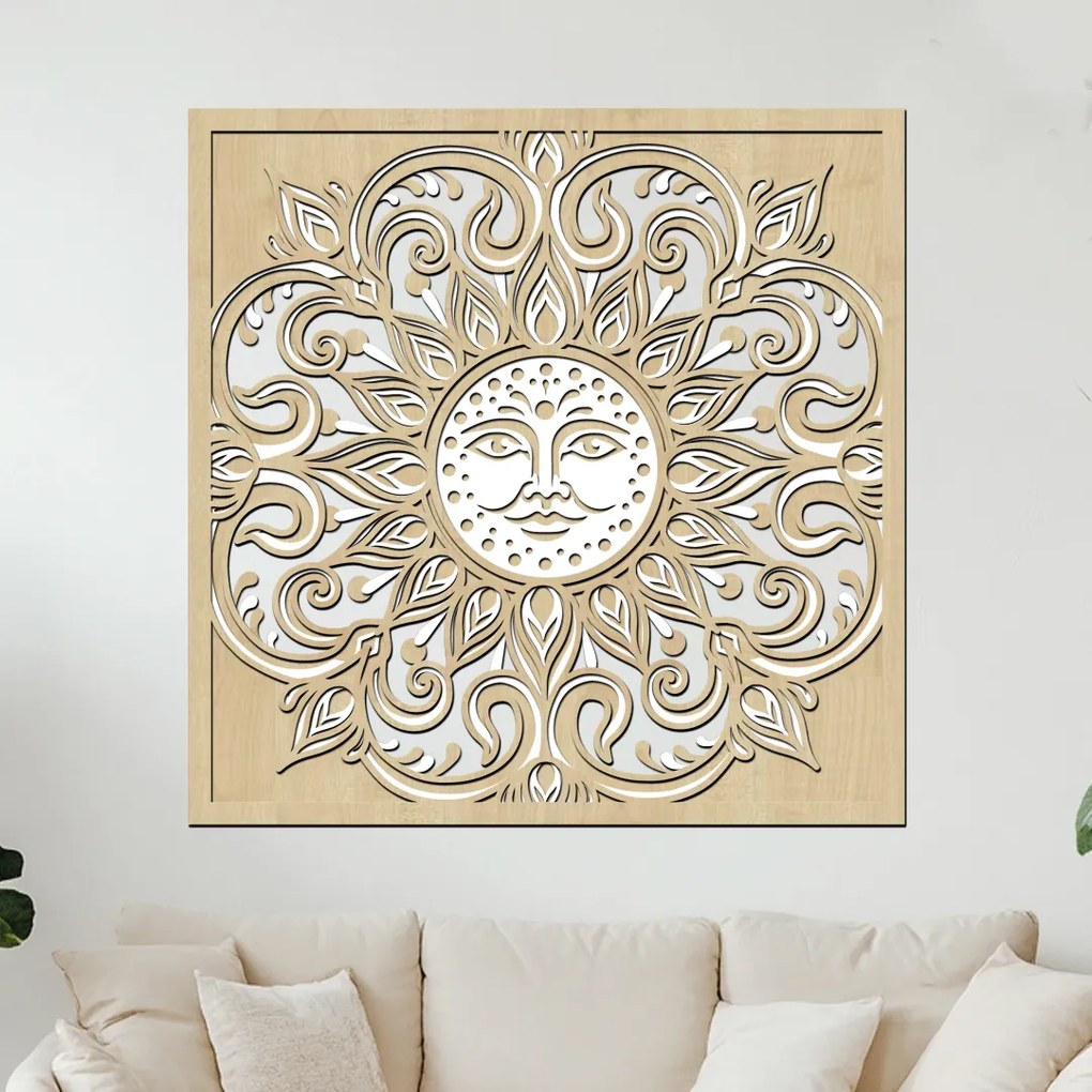 dřevo života Dřevěný obraz Sluneční záře Zvolte rozměr (cm): 60x60, Zvolte barvu dekoru: Horský dub-Javor-Bílá