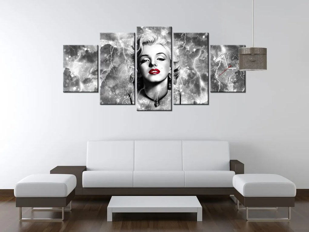 Gario Obraz s hodinami Elektrizující Marilyn Monroe - 5 dílný Rozměry: 150 x 105 cm