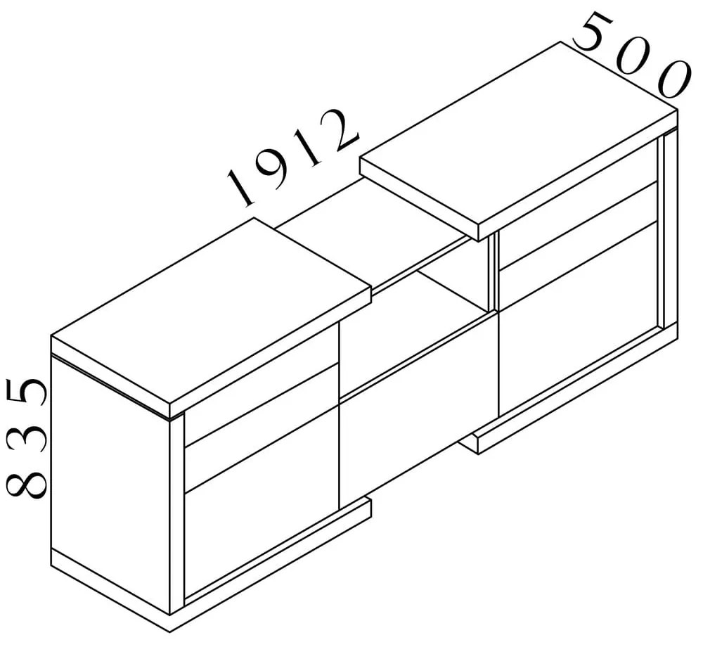 Nízká skříň Lineart 191,2 x 50 x 83,5 cm, jilm tmavý / antracit