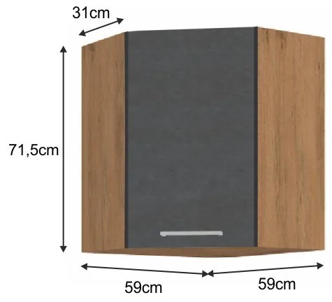 Horní skříňka rohová VEGA 58x58 GN-72 1F Tempo Kondela Šedá