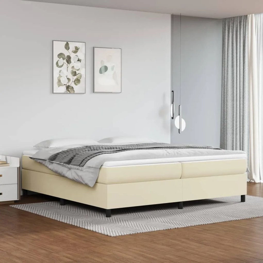Rám postele s boxspringem krémová 200 x 200 cm umělá kůže 3121067