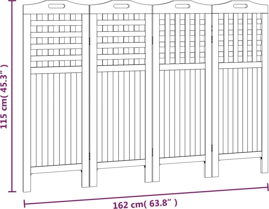 vidaXL 4dílný paraván 162 x 2 x 115 cm masivní akáciové dřevo [318548]