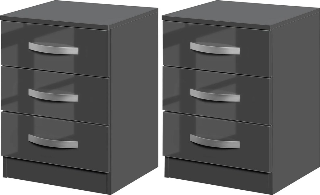 Moderní noční stolek HOMCOM, set 2 kusů se 3 zásuvkami do ložnice a obývacího pokoje z MDF, 40x36x56cm, šedý