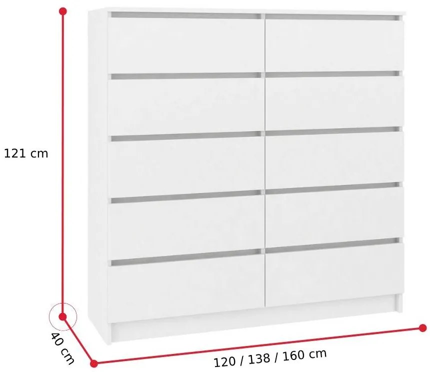 Komoda K140 10SZ, 138x121x40, bílá