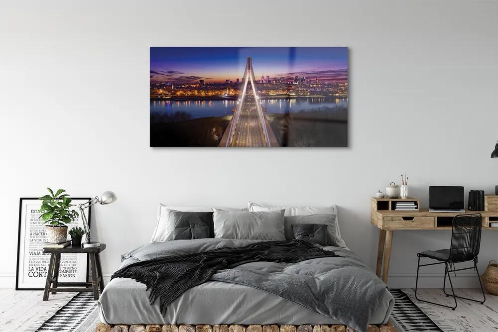 akrylový obraz Warsaw panorama říční most 140x70 cm