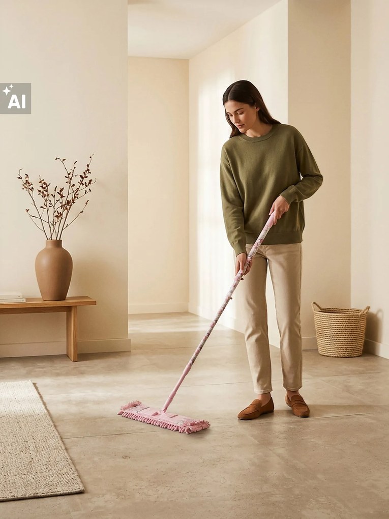 Sinsay - Mop s teleskopickou tyčí s květinovým vzorem - pastelová růžová