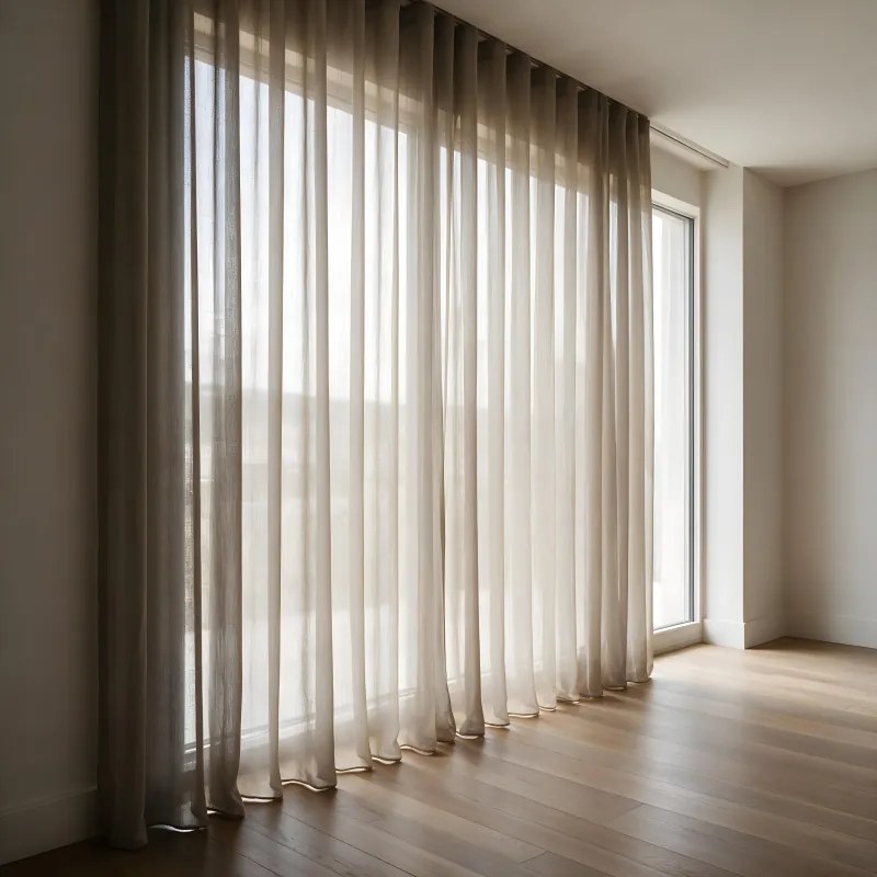 Záclona/Závěs béžovo-hnědá Linen Mist s efektem lnu a olůvkem Ervi 4451