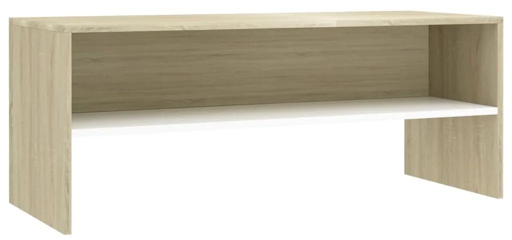 TV stolek - dřevotříska - bílý a sonoma | 100x40x40 cm