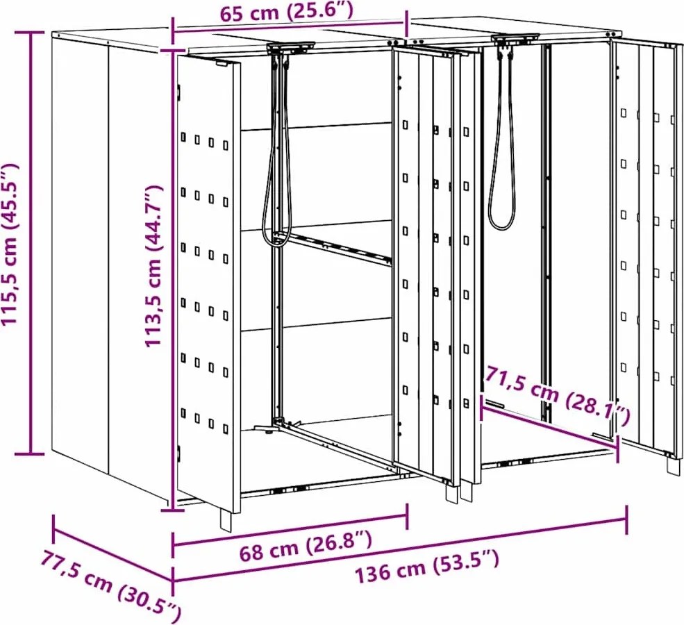 vidaXL Úložný box na 3 popelnice Stříbrná 340 x 77,5 x 115,5 cm [3394788]
