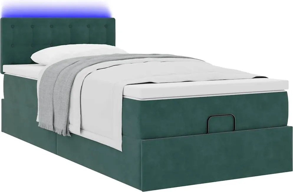 Osmanská postel s matrací & LED tmavě zelená 90x200cm samet 3312743