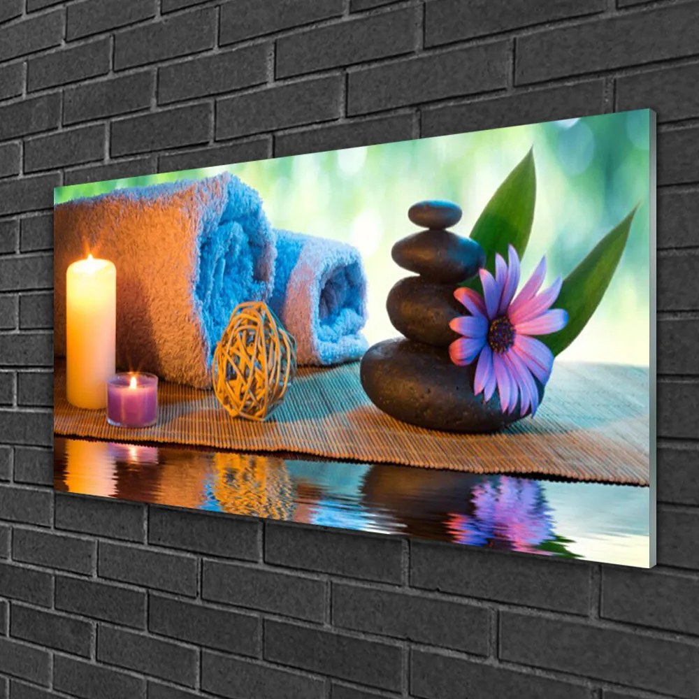 Obraz na skle Svíčky Kameny Květ 120x60 cm