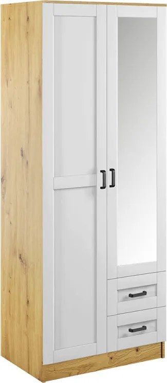 Skříň se zrcadlem 2D2S Rama dub artisan / bílá Kami