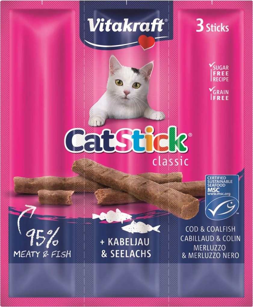Vitakraft Pochoutka pro kočky Cat Stick Classic treska, 3 ks