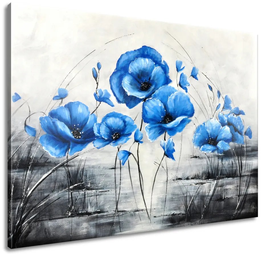 Gario Ručně malovaný obraz Modré máky Rozměry: 120 x 80 cm
