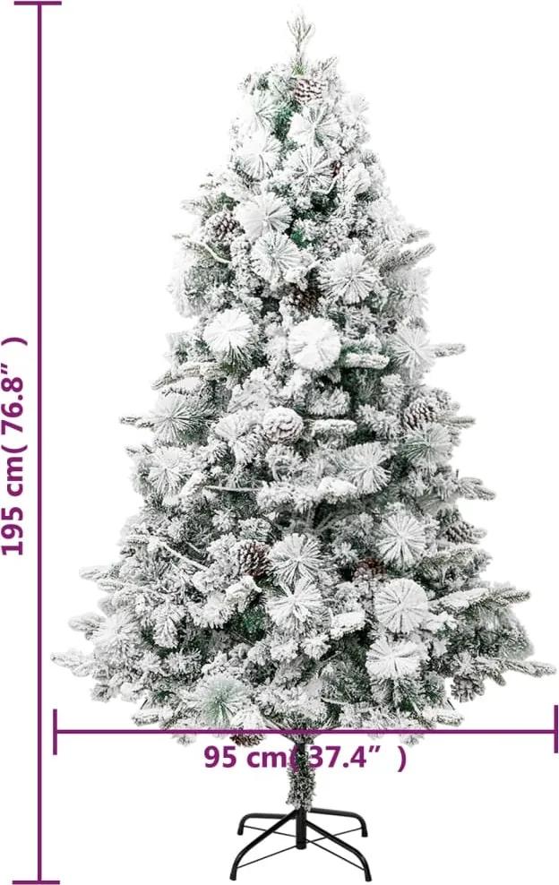 vidaXL Vánoční stromek s LED zasněžený s šiškami 195 cm PVC a PE [3094561]