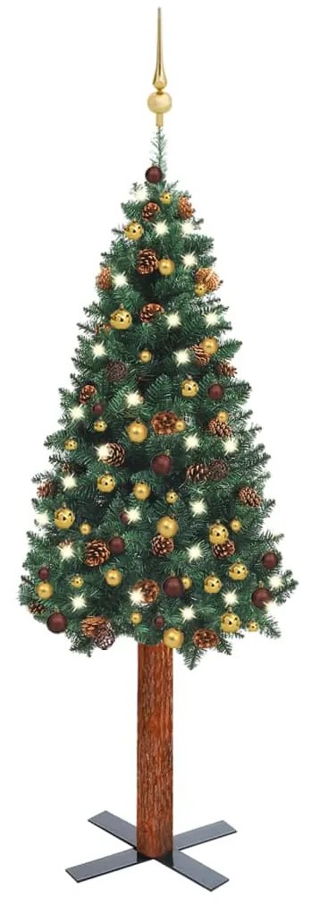 3077812 vidaXL Úzký vánoční stromek s LED diodami a sadou koulí zelený 150 cm