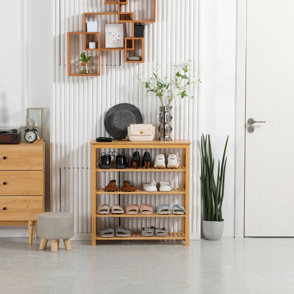 HOMCOM Věšák na boty 5 úrovní pro 20 párů bot Věšák na boty do předsíně z bambusu 80x29x82cm Příroda