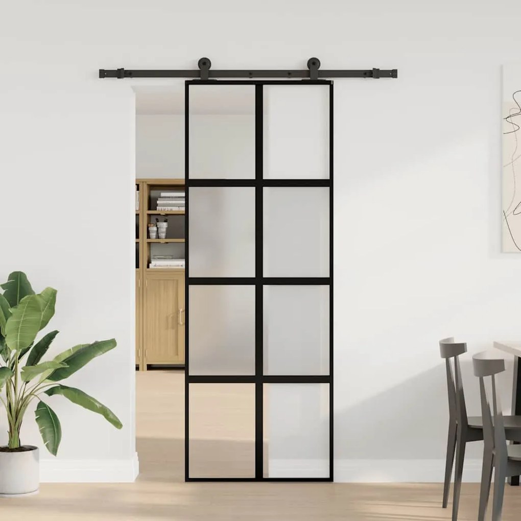 Posuvné dveře s kováním 76x205 cm tvrzeného sklo a hliník 3333007