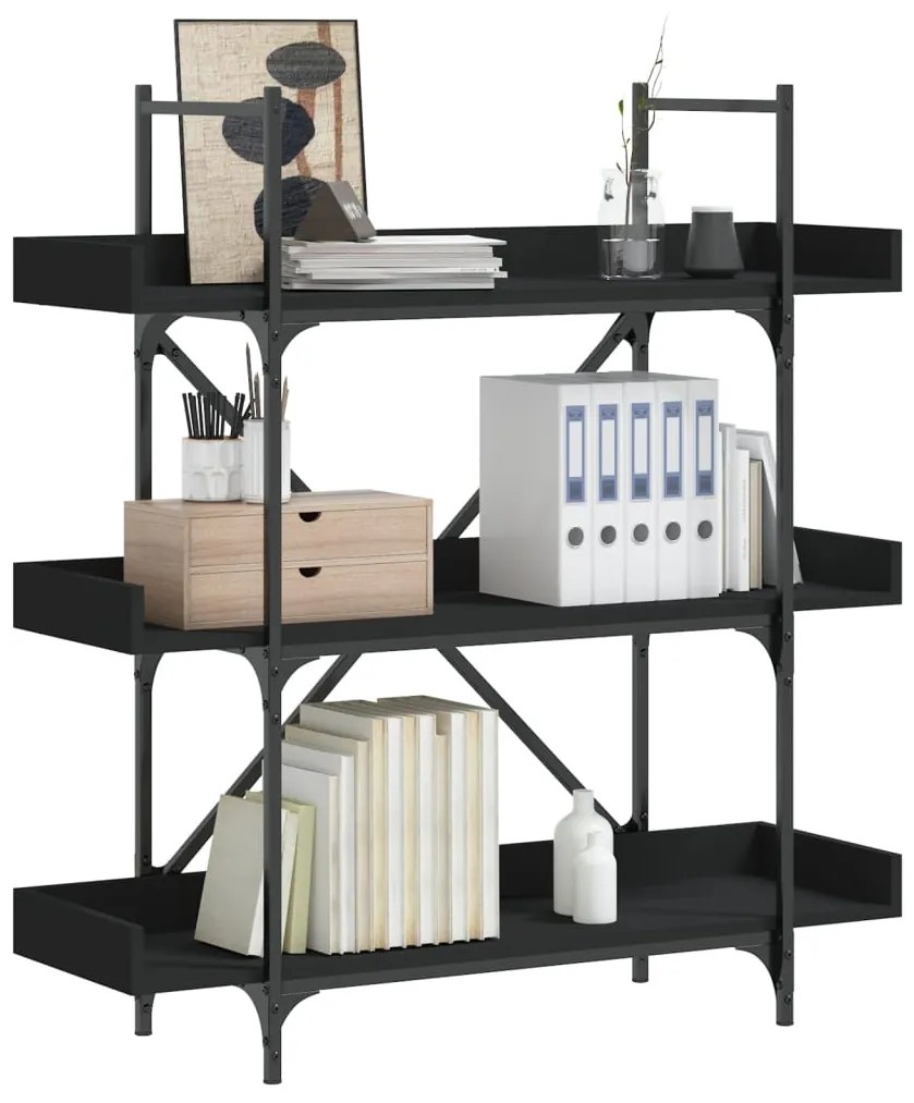 Knihovna se 3 policemi černá 100x33x108,5 cm kompozitní dřevo