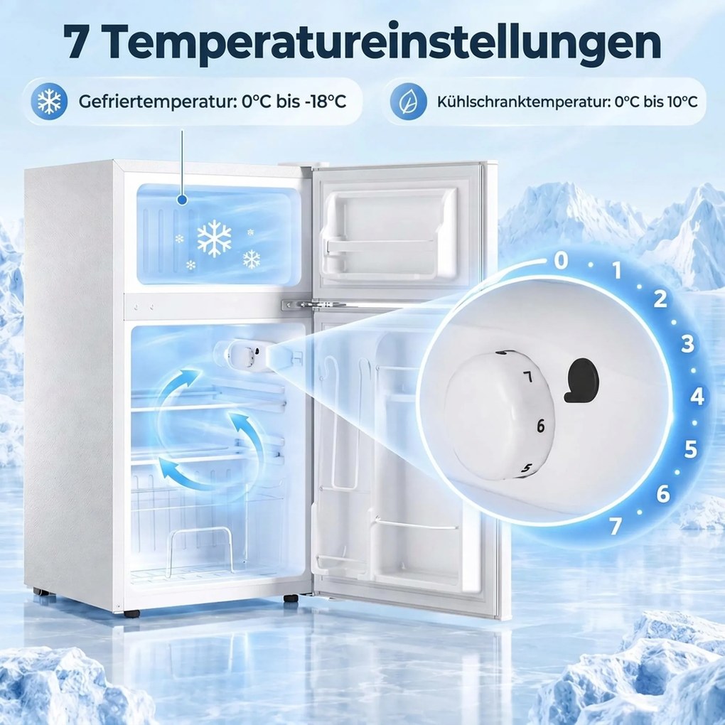 HOMCOM Mini lednička s mrazákem, dvoudveřová, s nastavitelným termostatem, malá chladnička na nápoje 90 l, bílá