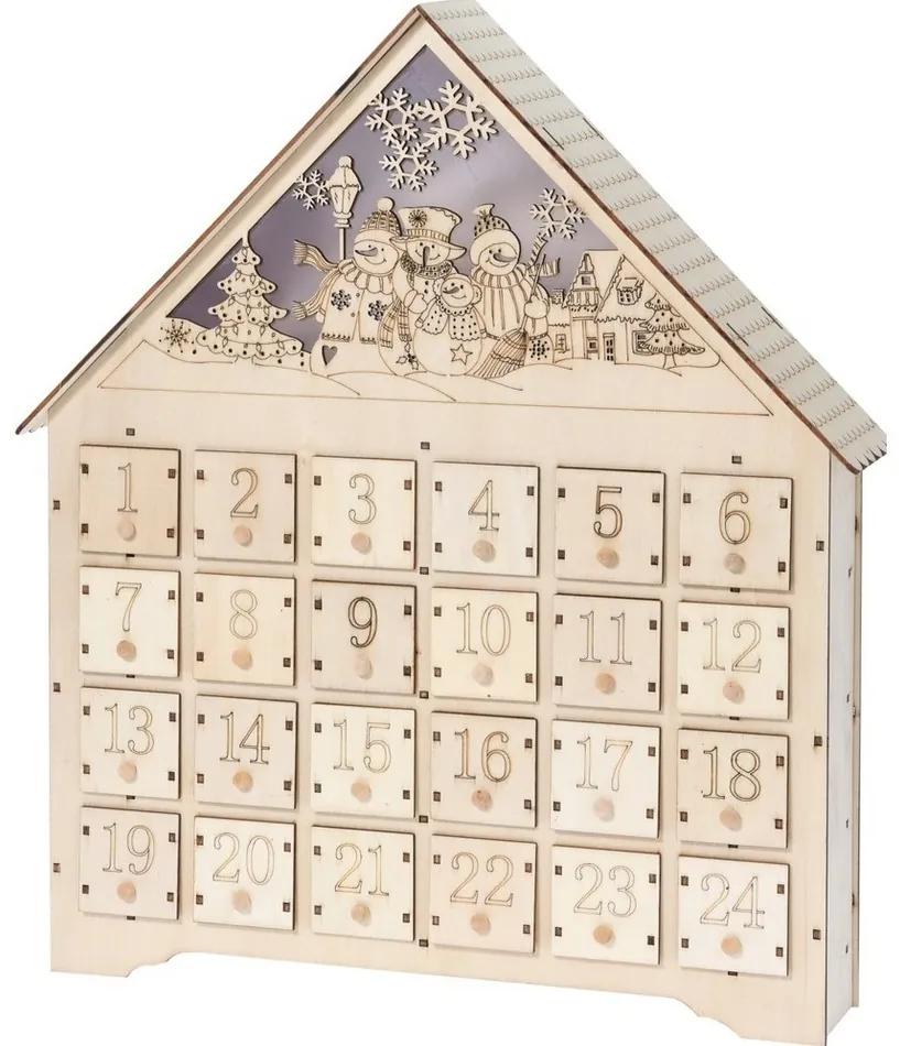 Adventní LED dřevěný kalendář Snowmen, , 37,5 x 43 cm