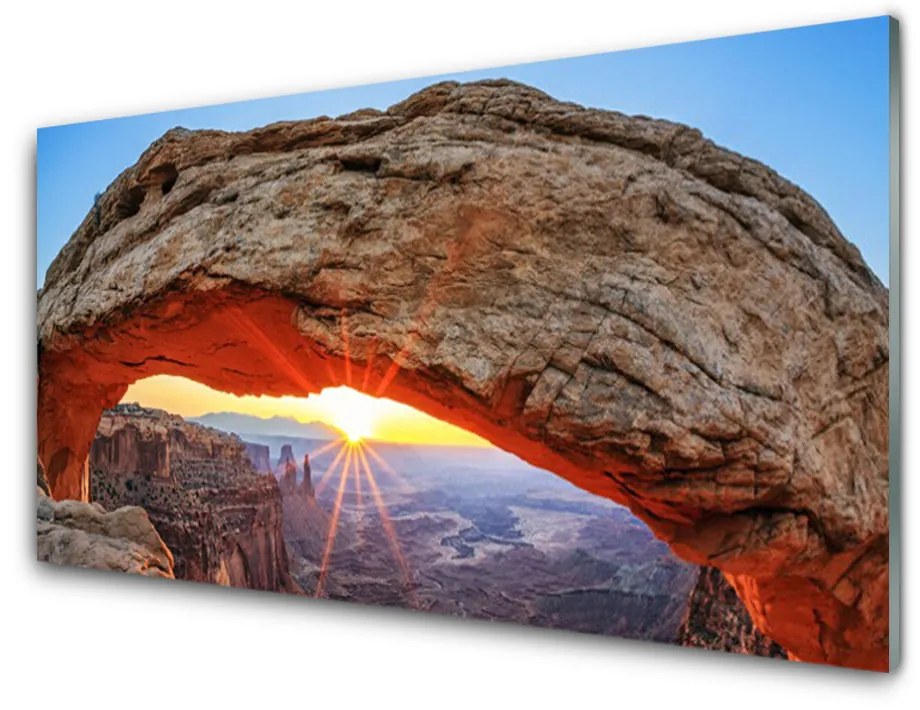 akrylový obraz Skála Slunce Krajina 125x50 cm