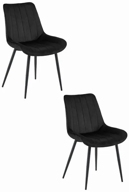 Set dvou jídelních židlí SOSA sametové černé / černé nohy (2ks)