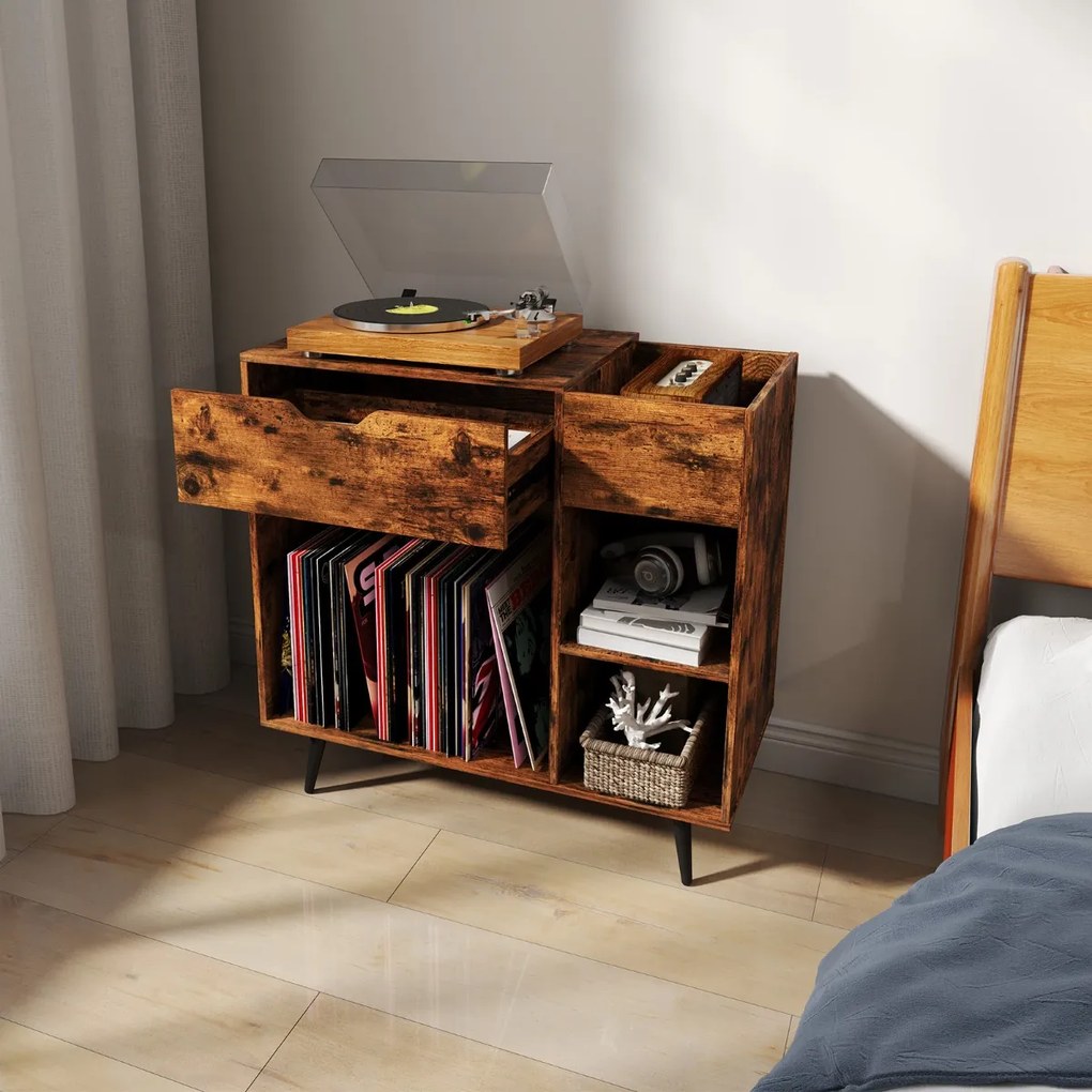 Costway Stojan na gramofon skříňka na gramofon se zásuvkou a USB a typ C