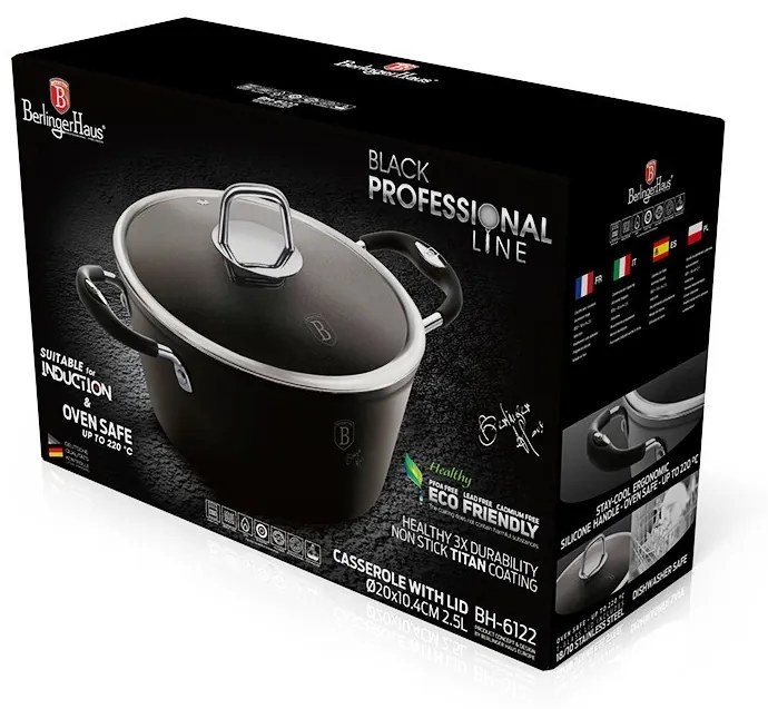 BERLINGERHAUS Kastrol s poklicí s titanovým povrchem 20 cm Black Professional Line BH-6122