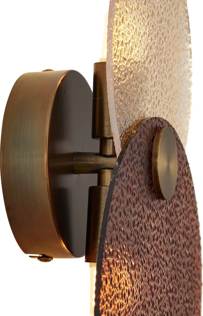 Nástěnná lampa Art Deco tmavý bronz s jantarovým sklem, 2 světla - Text
