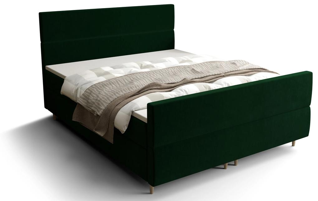 Manželská postel Boxspring 160 cm Flu Plus Comfort (tmavě zelená) (s matrací a úložným prostorem). 1055961