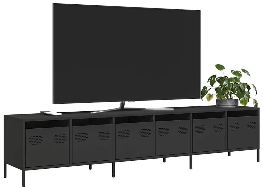 TV skříňka černá 202x39x43,5 cm ocel válcovaná za studena