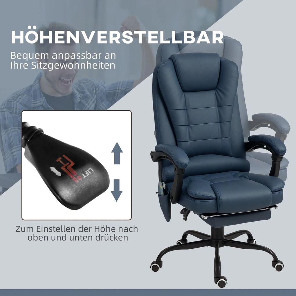 Kancelářská židle Vinsetto se 7bodovou masáží, ergonomická kancelářská židle s funkcí polohování, výškově nastavitelná manažerská židle s dálkovým ov…