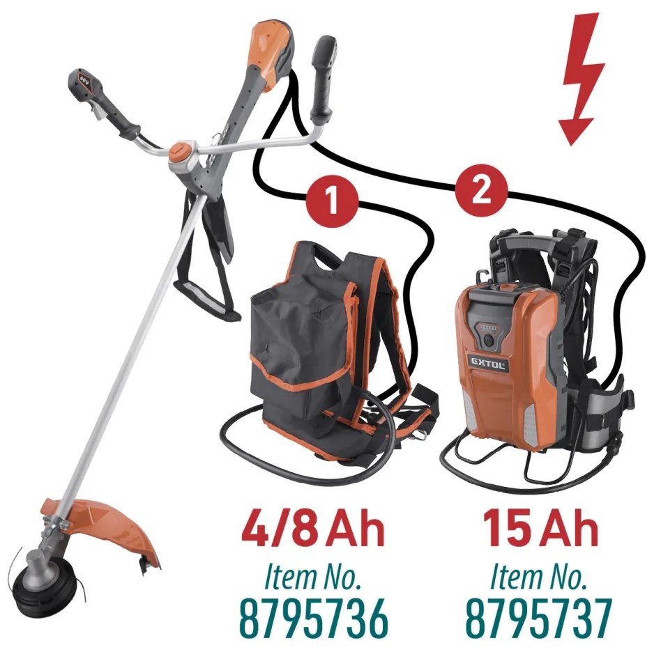 Aku křovinořez Extol 60V, 42cm, BRUSHLESS, bez baterie a nabíječky