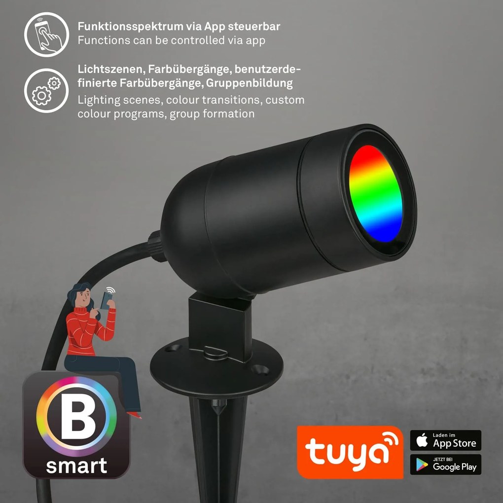 BRILO 3674-015 LED zahradní bodové svítidlo, 12 cm, 4,4 W, 380 lm, černá - BRILO