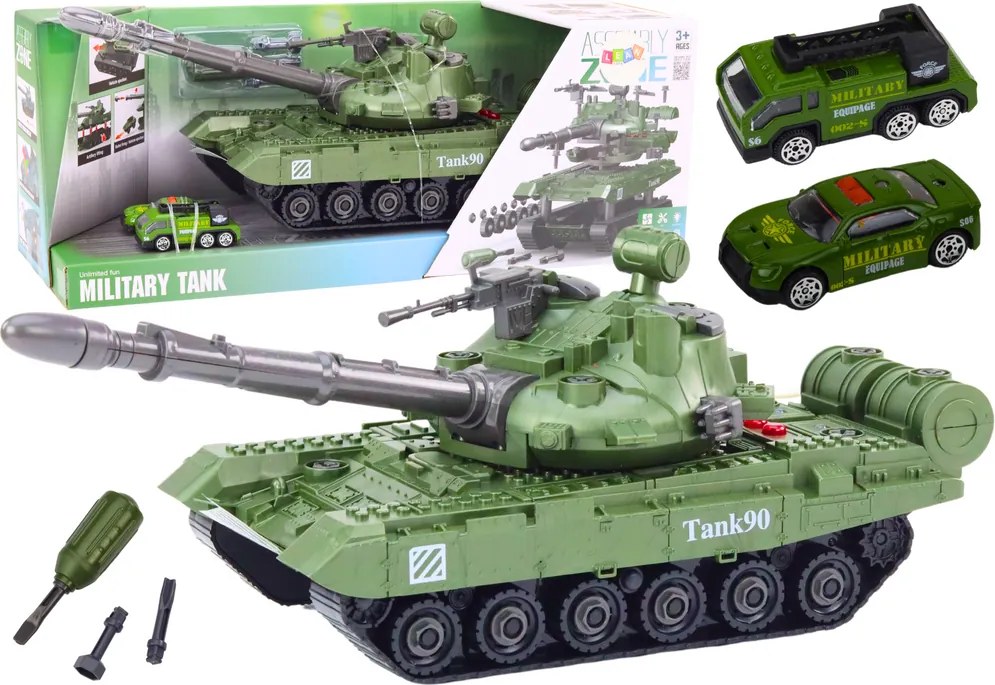 LEAN Toys Tank – vojenské vozidlo k sestavení – zelený – se zvuky – stavebnicová sada Resoraki