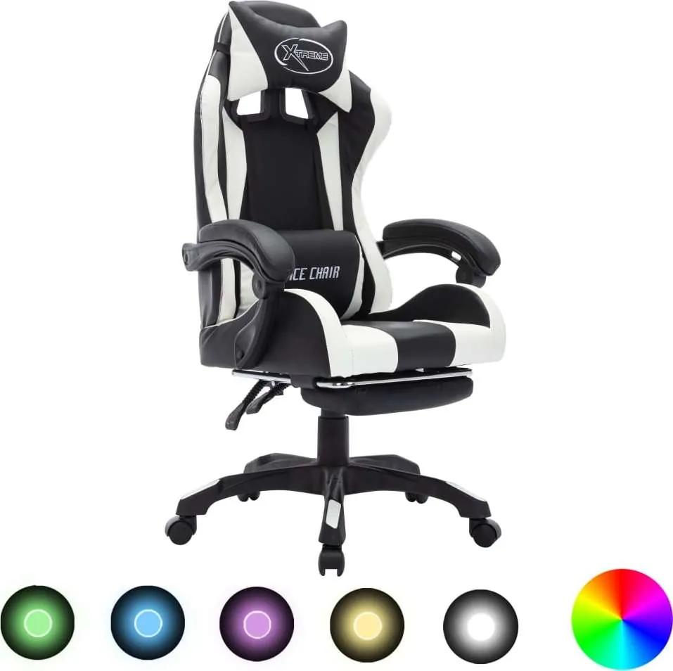 vidaXL Herní židle s RGB LED podsvícením černo- umělá kůže [288009] Barva: Bílá