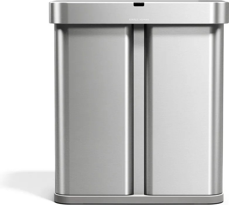 Ocelový odpadkový koš 34+24 l na tříděný odpad/bezdotykový ve stříbrné barvě Dual Sensor – simplehuman
