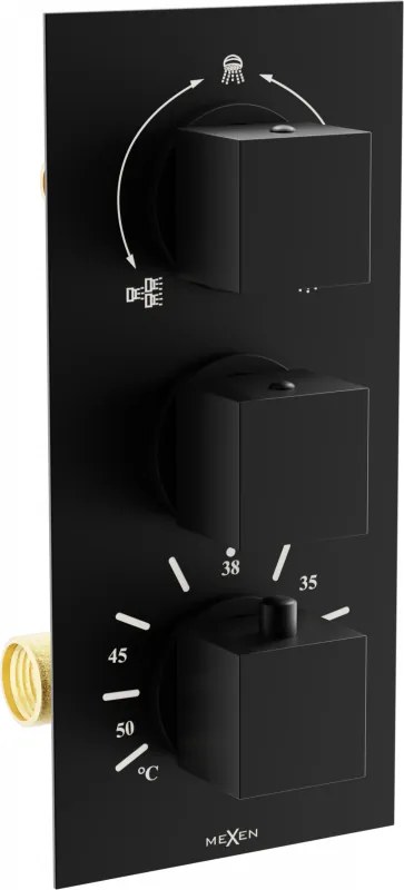Mexen Cube termostatická vanová-sprchová baterie 3-výstupová, černá - 77503-70