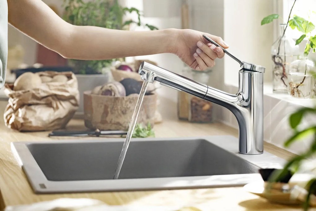 Hansgrohe Zesis M33, páková kuchyňská baterie 150, vytahovací sprška, 2jet, chromová, HAN-74800000