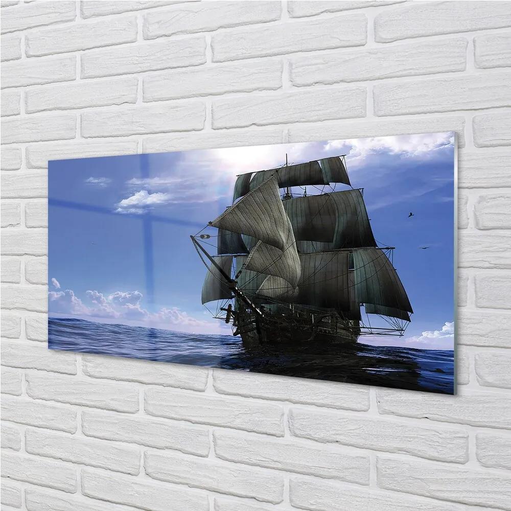Obraz na skle Mořská oblačnosti loď 125x50 cm