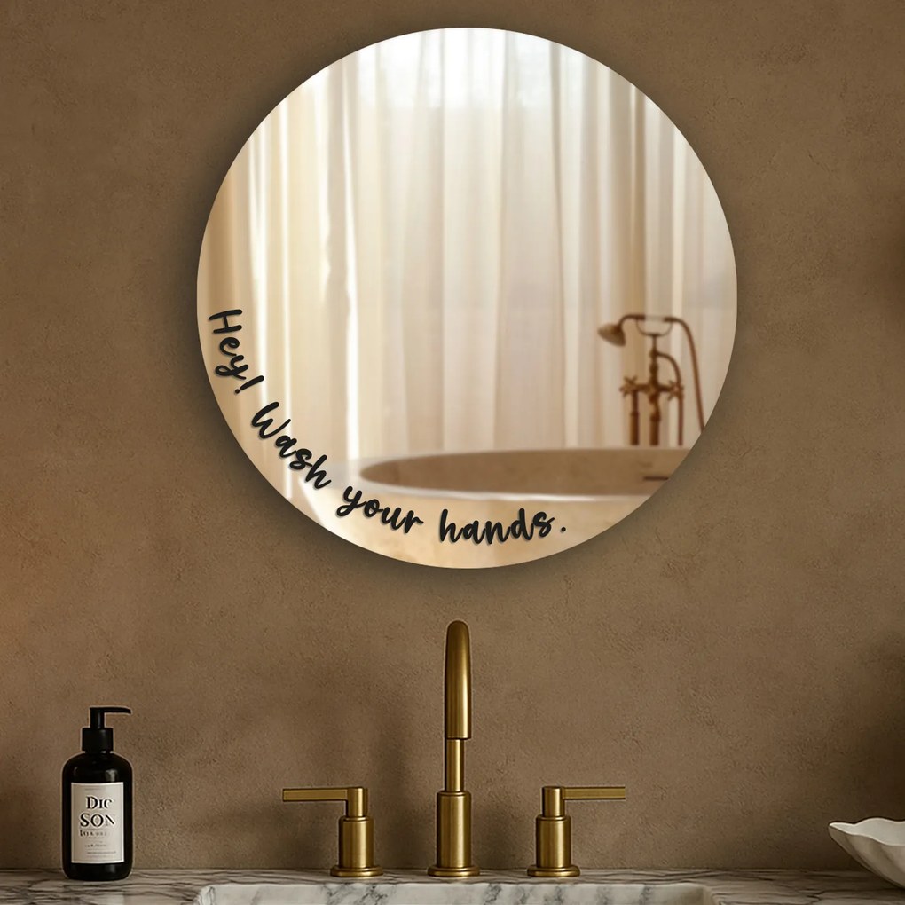 Samolepka na zrcadlo S47 – Hey! Wash your hands. (round)